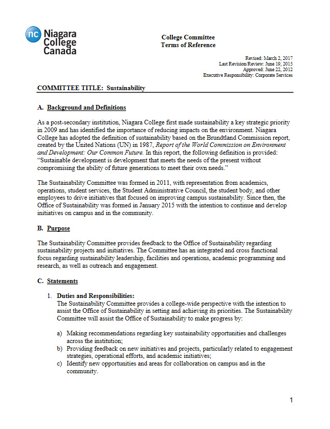 Sustainability Committee | NC Sustainability | Niagara College